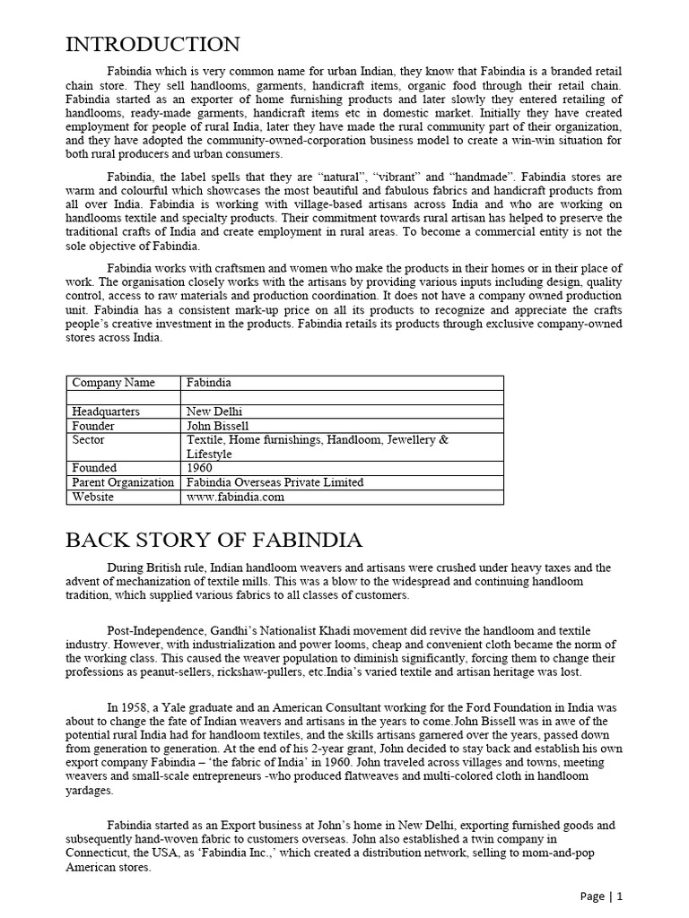 Fabindia - A Detailed Report | PDF