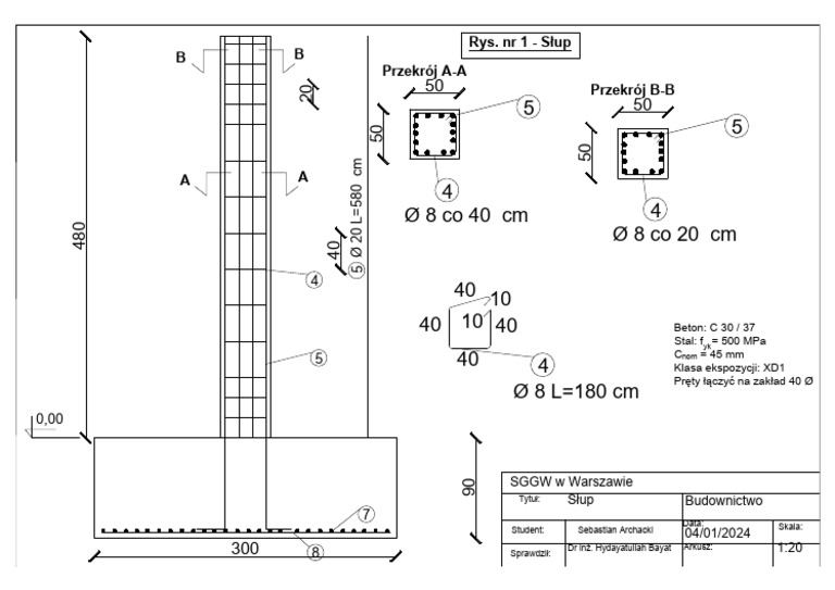 Rys. NR 1 - Słup Przekrój A-A Przekrój B-B B B | PDF
