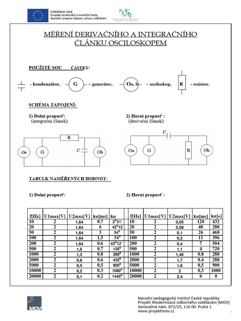 Protokol - Mereni Derivacniho A Integracniho Clanku Osc Reseni | PDF
