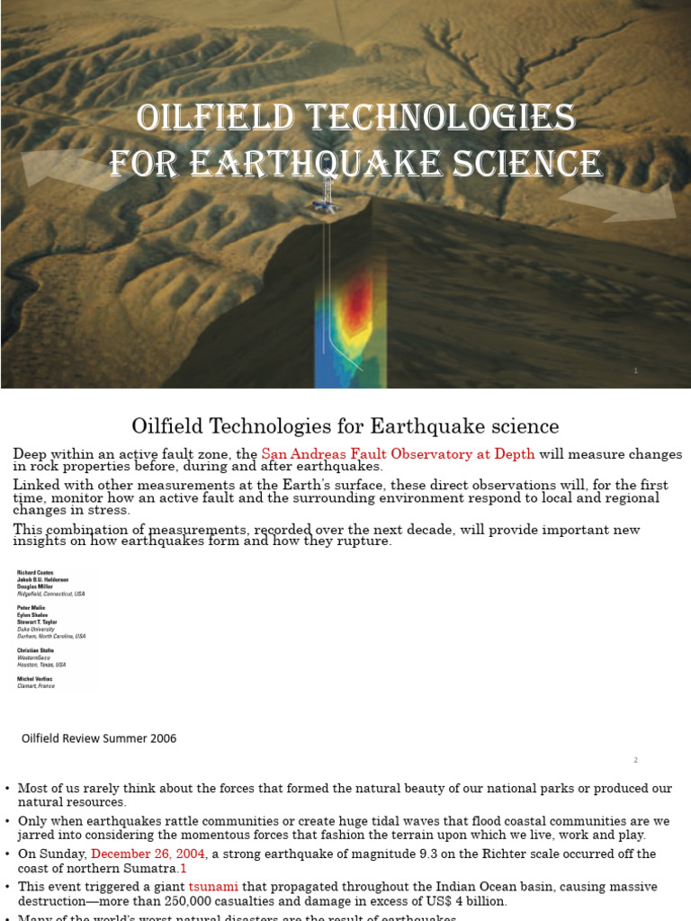 Oilfield Technologies For Earthquake Science Copy 1682520379 | PDF ...