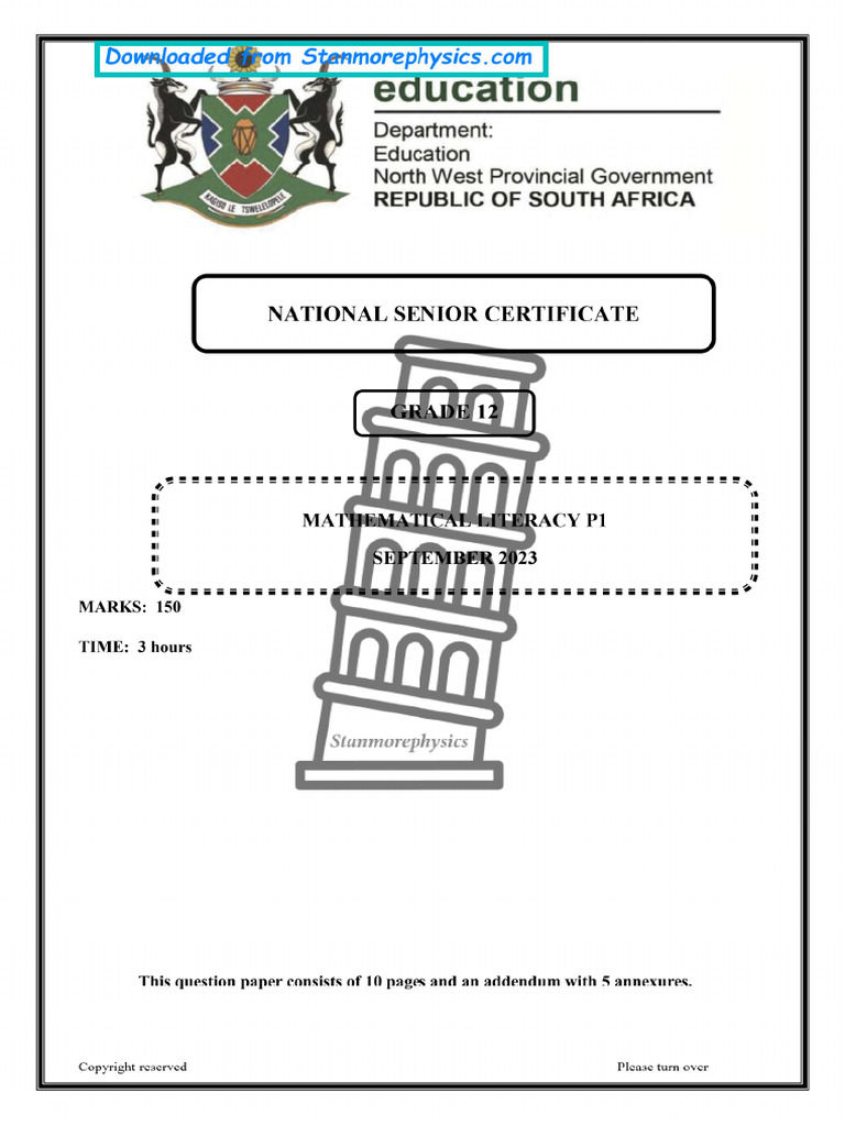 NW Maths Literacy Grade 12 Trial Exam 2023 P1 and Memo | PDF