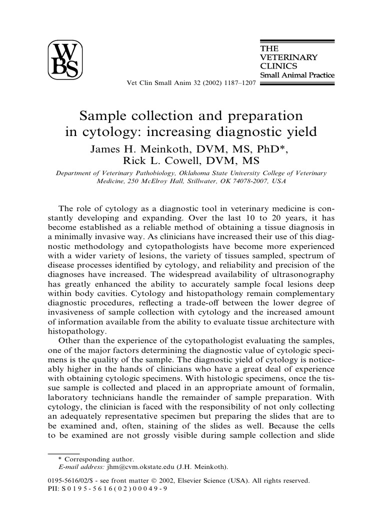 Sample Collection and Preparation in Cyt 2002 Veterinary Clinics of ...