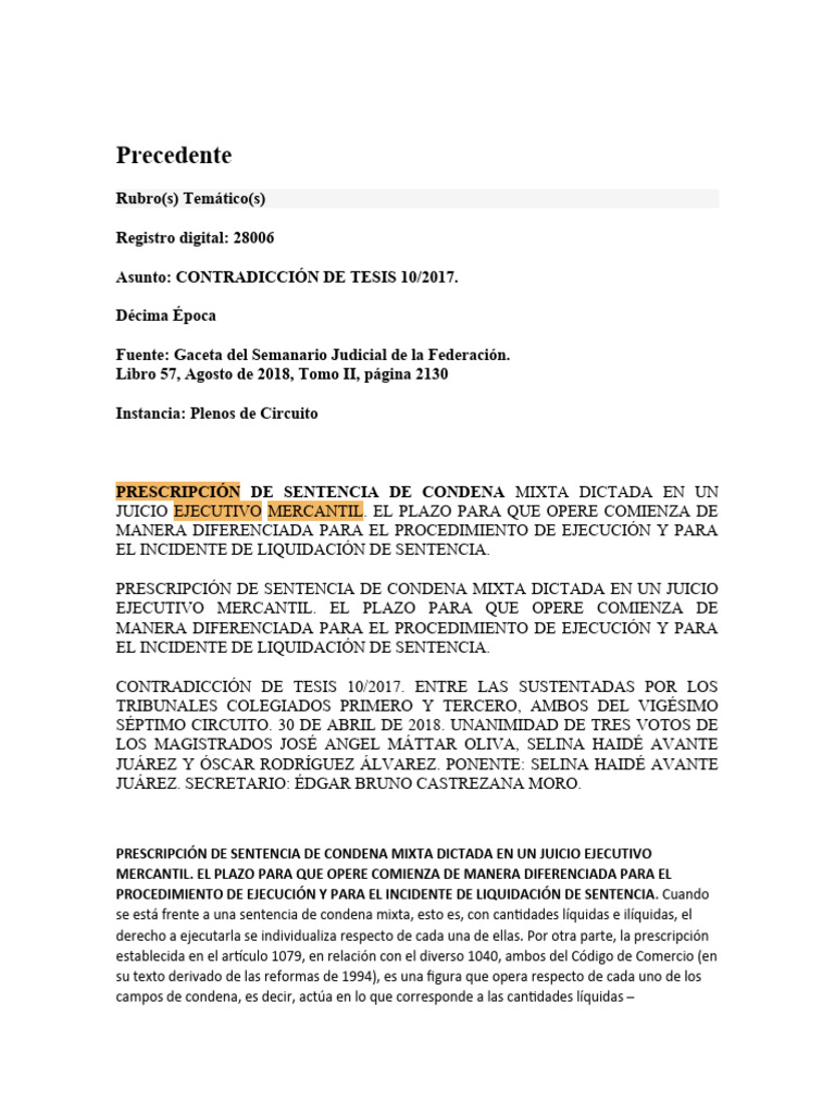 Tesis y Jurisprudencias de Prescripcion de Ejecucion Mercantil ... Tesis y Jurisprudencias de Prescripcion de Ejecucion Mercantil ...