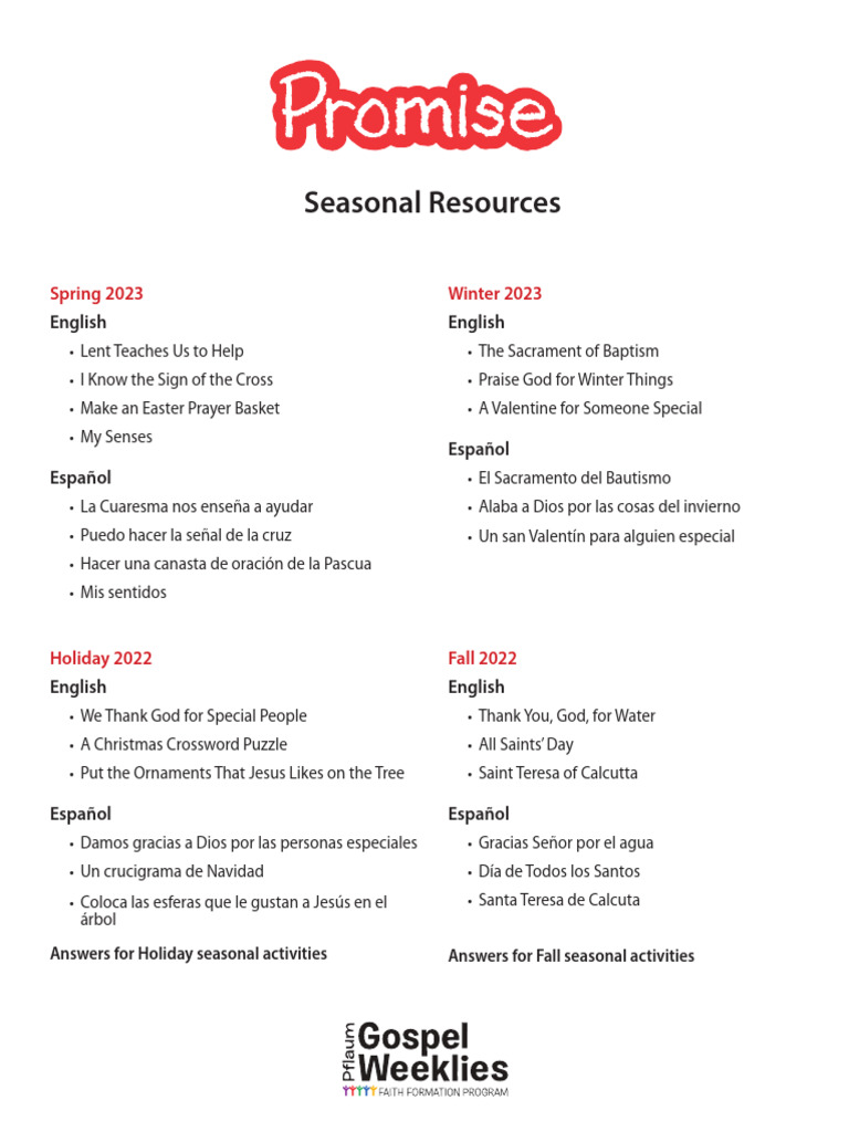 Promise Activities | PDF | Adoración Cristiana Y Liturgia