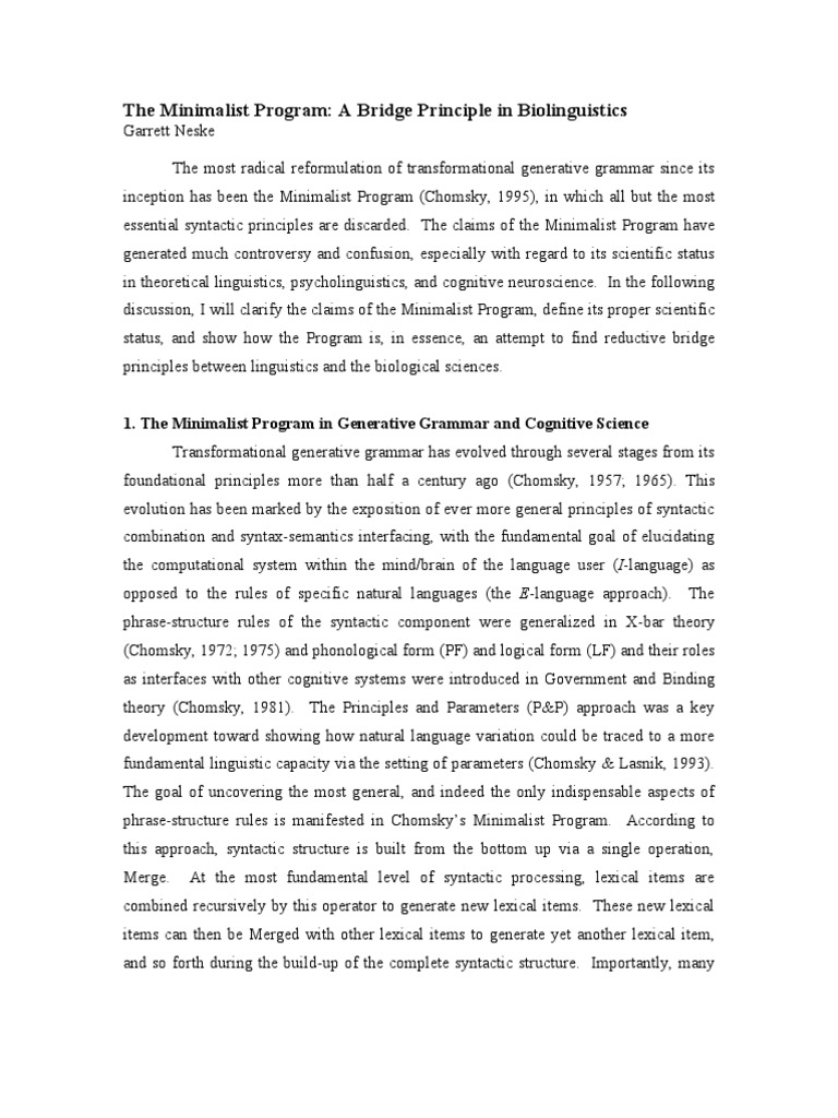The Minimalist Program | PDF | Syntax | Reductionism