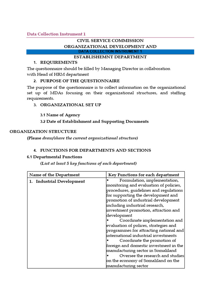 CSC Data - Collection - Instrument - 1 - For - MDAs | PDF | Policy ...
