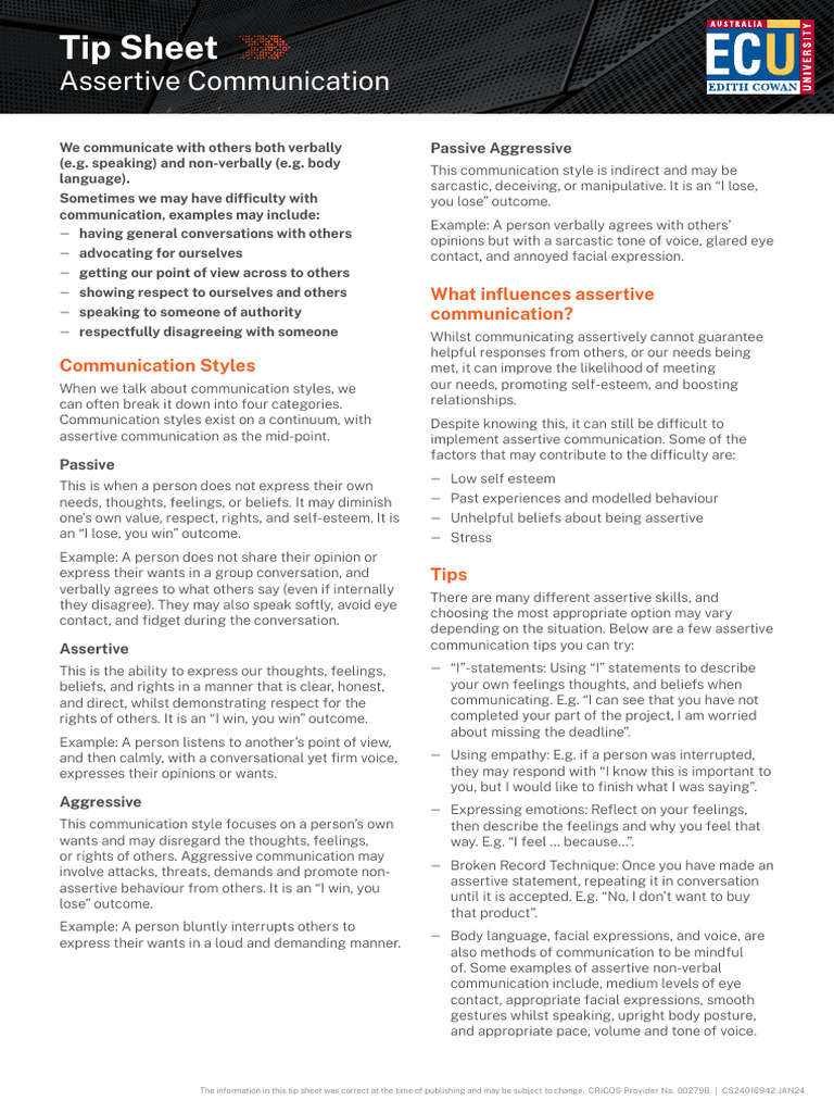 Assertive-Communication-Tip-Sheet | PDF | Communication | Body Language