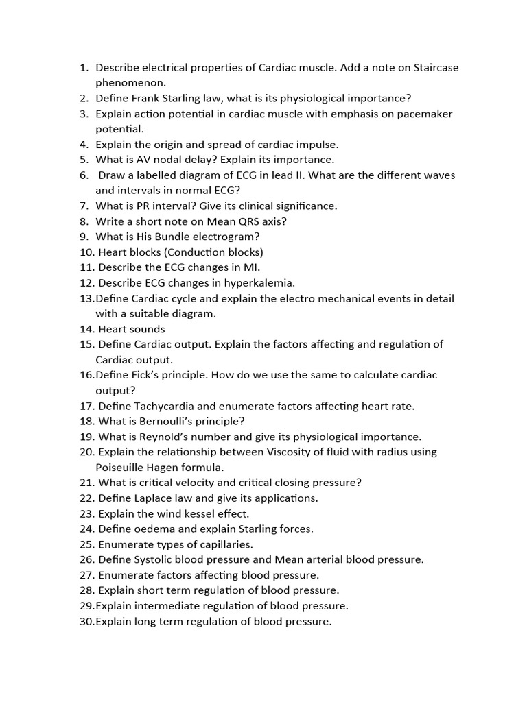 Important CVS Questions For MBBS 1st Year | PDF
