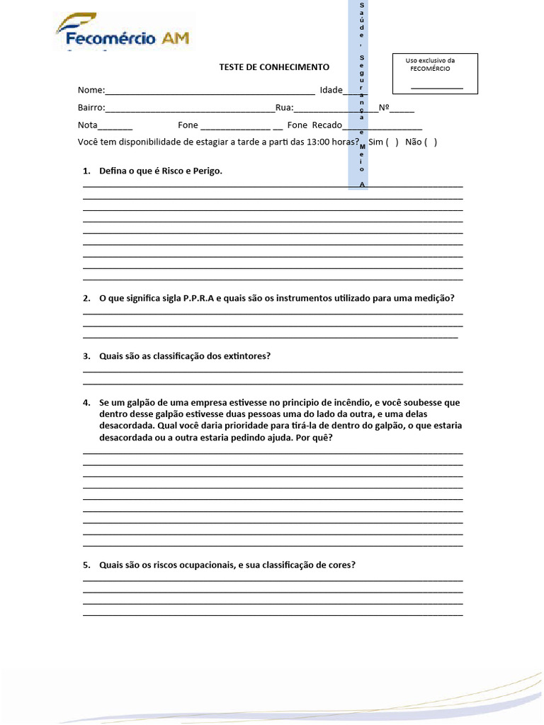 Teste de Conhecimento Prova | PDF