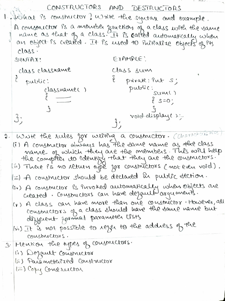 C++ Constructers and Destructors Notes | PDF