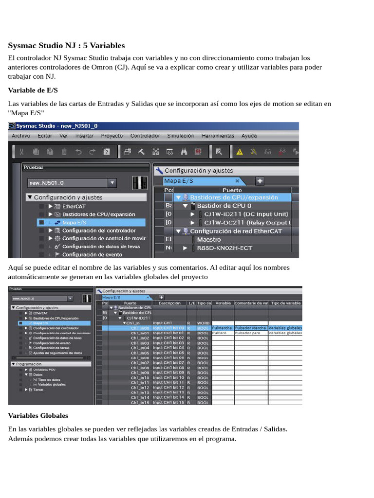 Sysmac Studio NJ 5 Variables | PDF | Variable (informática) | De entrada y salida