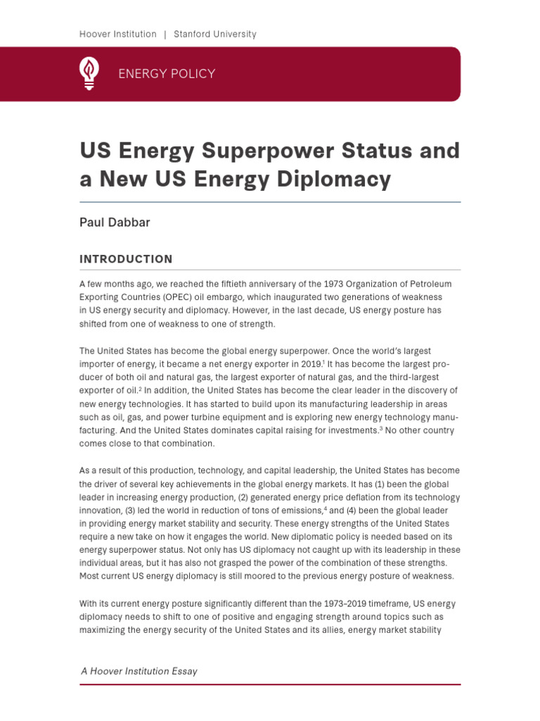 US Energy Superpower Status and A New US Energy Diplomacy | PDF | Opec ...