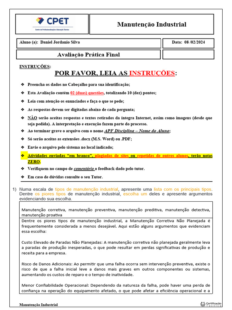 APF Manutenção Industrial | PDF