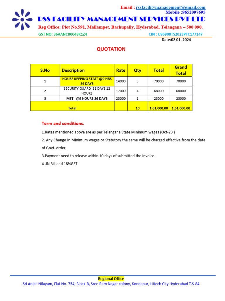 Quotation for Aira Anasuya Heights Services | PDF