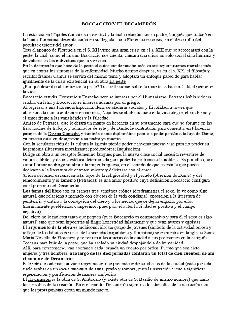 Boccaccio y El Decamerón | PDF