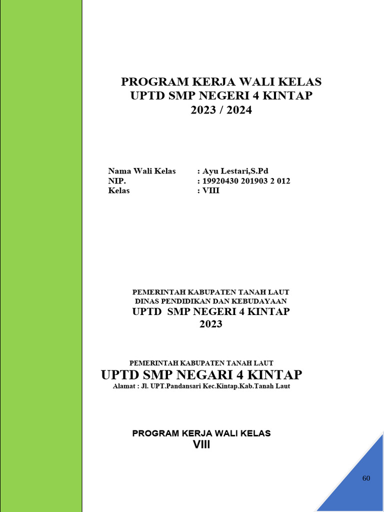 PROGRAM KERJA WALI KELAS 8 Ayu | PDF