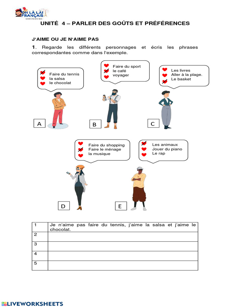 Ex 2 Les Goûts | PDF | Arts du langage et discipline