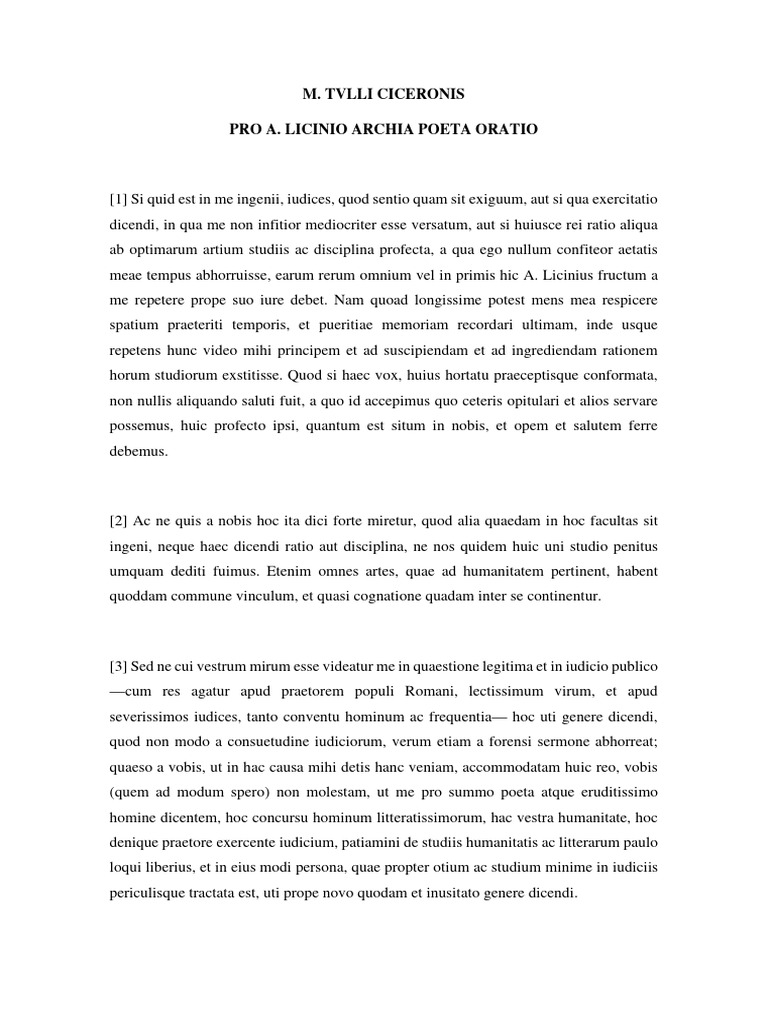 Ciceronis Pro Archia Poeta Oratio | PDF