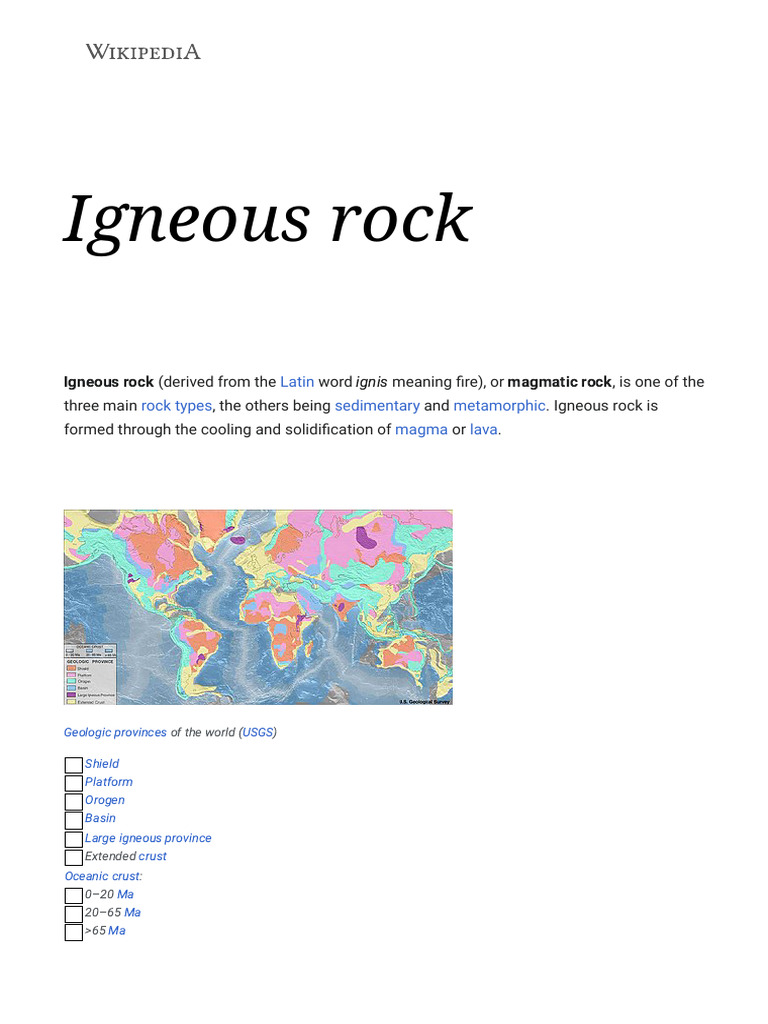 Igneous Rock - Wikipedia | PDF | Igneous Rock | Rock (Geology)