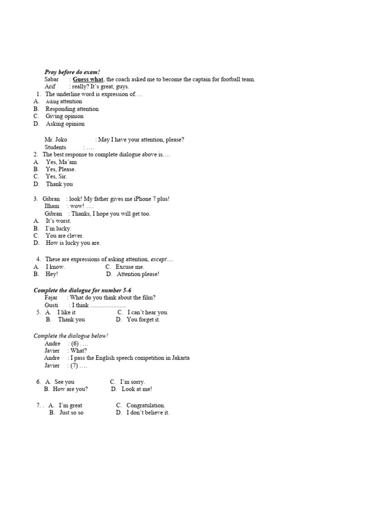 English Dialogue Practice Exercises | PDF | Language Arts & Discipline | Foreign Language Studies