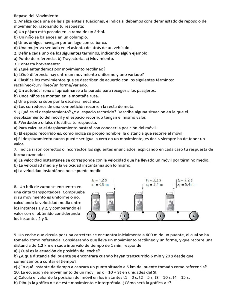 Repaso Del Movimiento | PDF | Velocidad | Mecánica