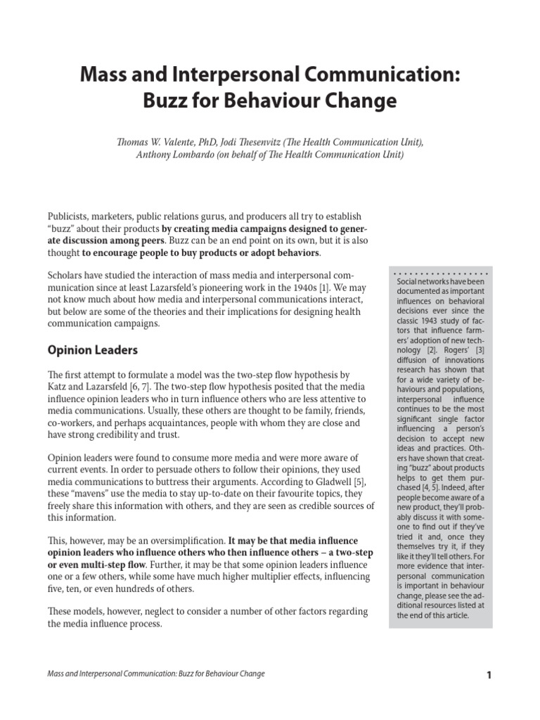 Mass and Interpersonal Communication Buz | PDF | Communication | Human ...