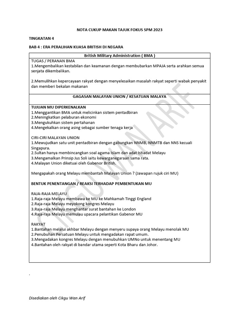T4 B4 - Nota Sejarah Fokus SPM 2023 | PDF