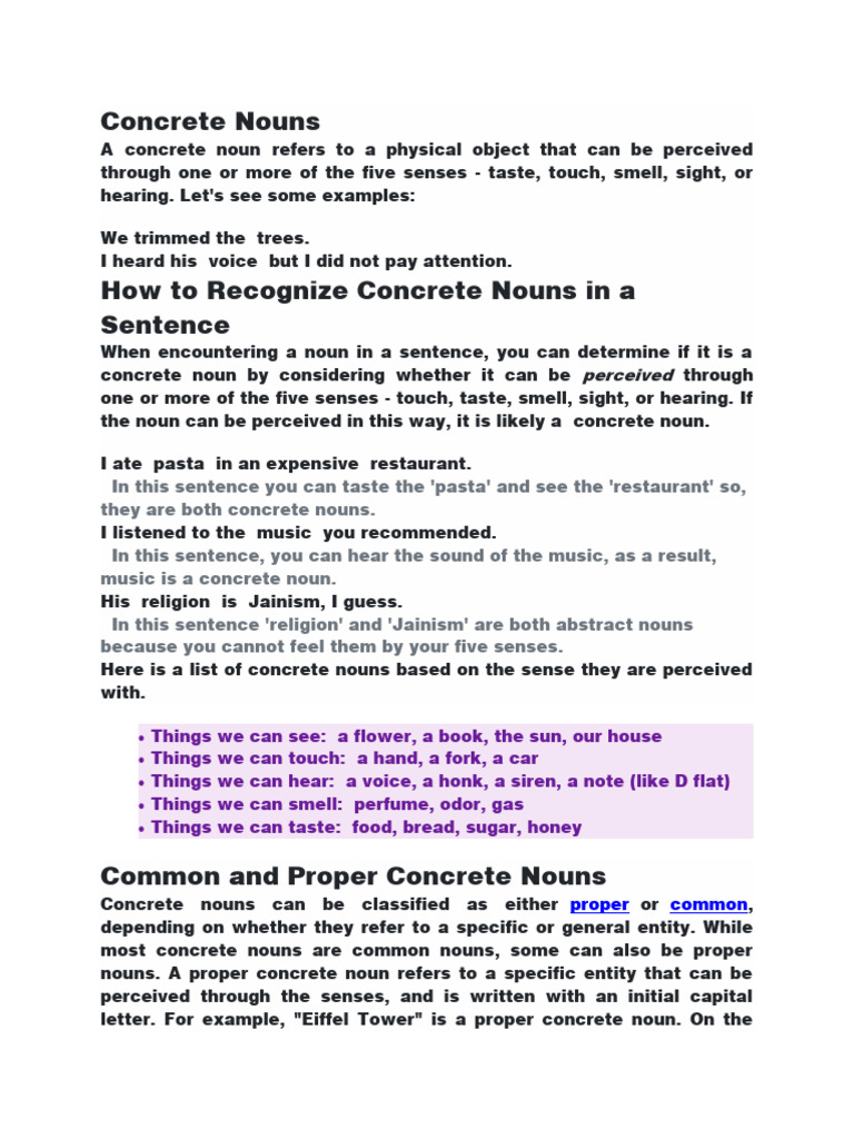 Concrete Nouns and Abstract Nouns | PDF | Noun | Odor