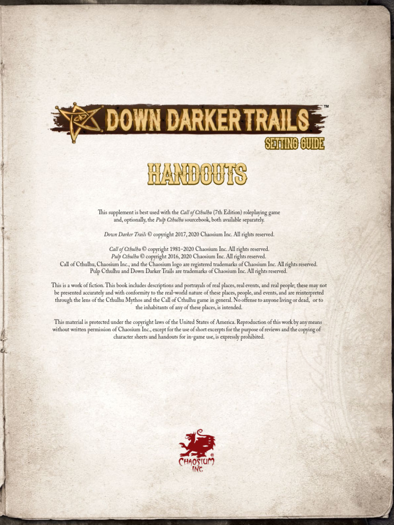 Cha23151 - Down Darker Trails Keeper Reference Booklet v1.1 40928 | PDF | Copyright