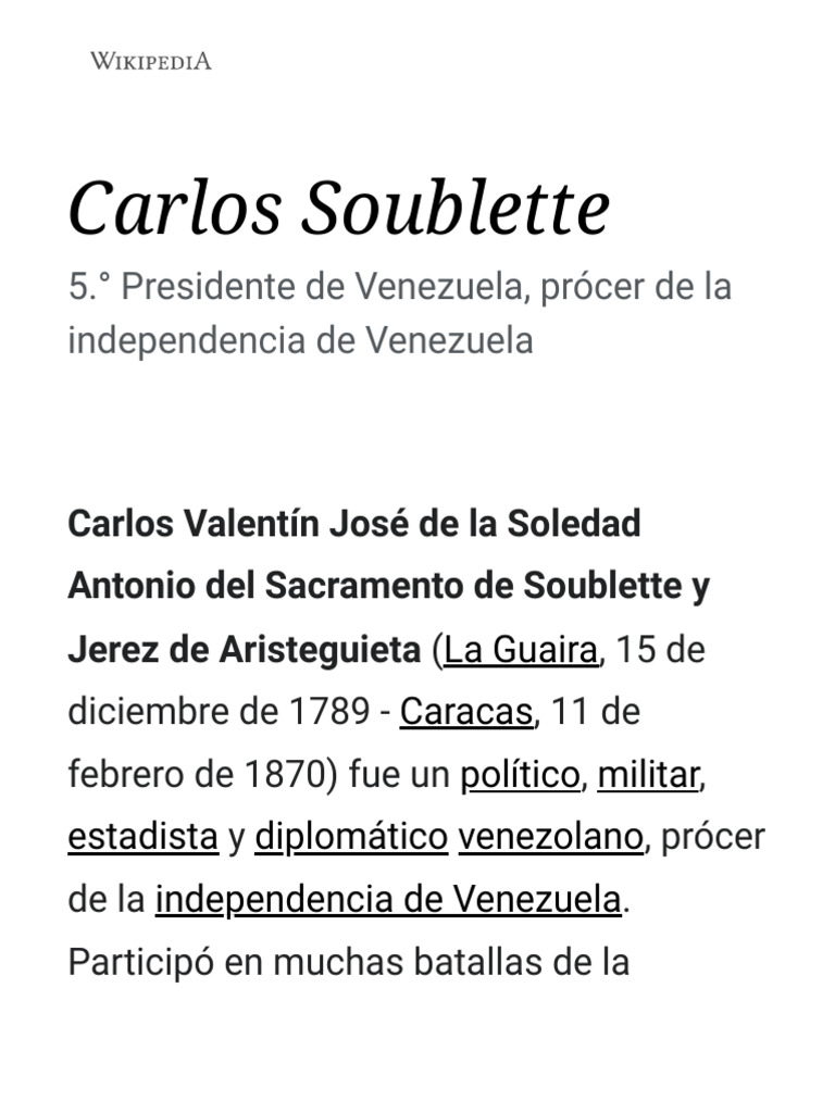 Carlos Soublette - Wikipedia, La Enciclopedia Libre | PDF | Venezuela ...