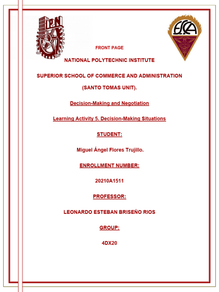 Learning Activity 5. Decision-Making Situations | PDF | Decision Making ...