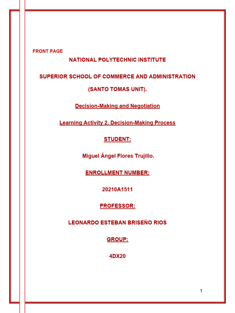 Learning Activity 2. Decision-Making Process | PDF | Decision Making | Car