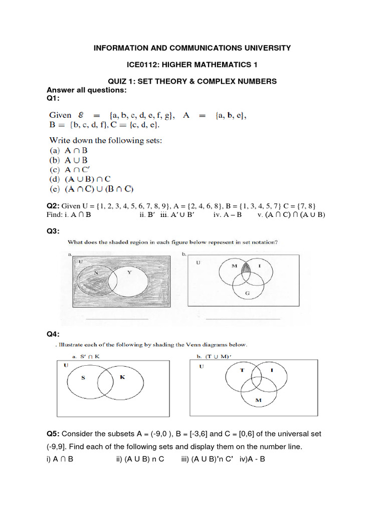 524.quiz 1 - Set Theory & Complex Numbers | PDF