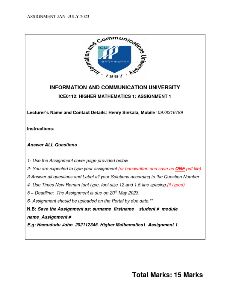 524.HM1 Assignment May 2023 | PDF | Complex Number | Mathematical Concepts