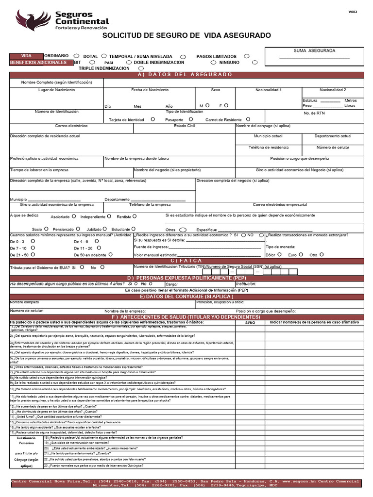 Solicitud de Seguro de Vida Asegurado | PDF | Póliza de seguros ...