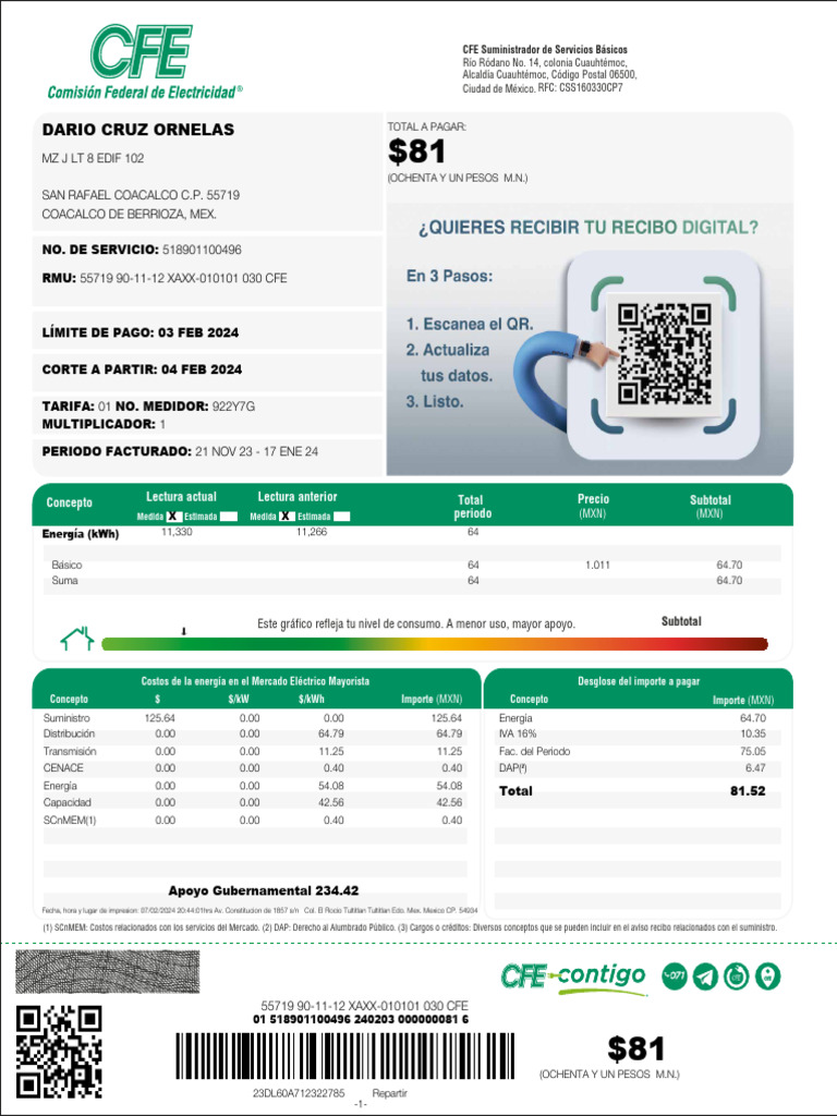 Recibo Cfe | PDF | Cantidades fisicas | Naturaleza