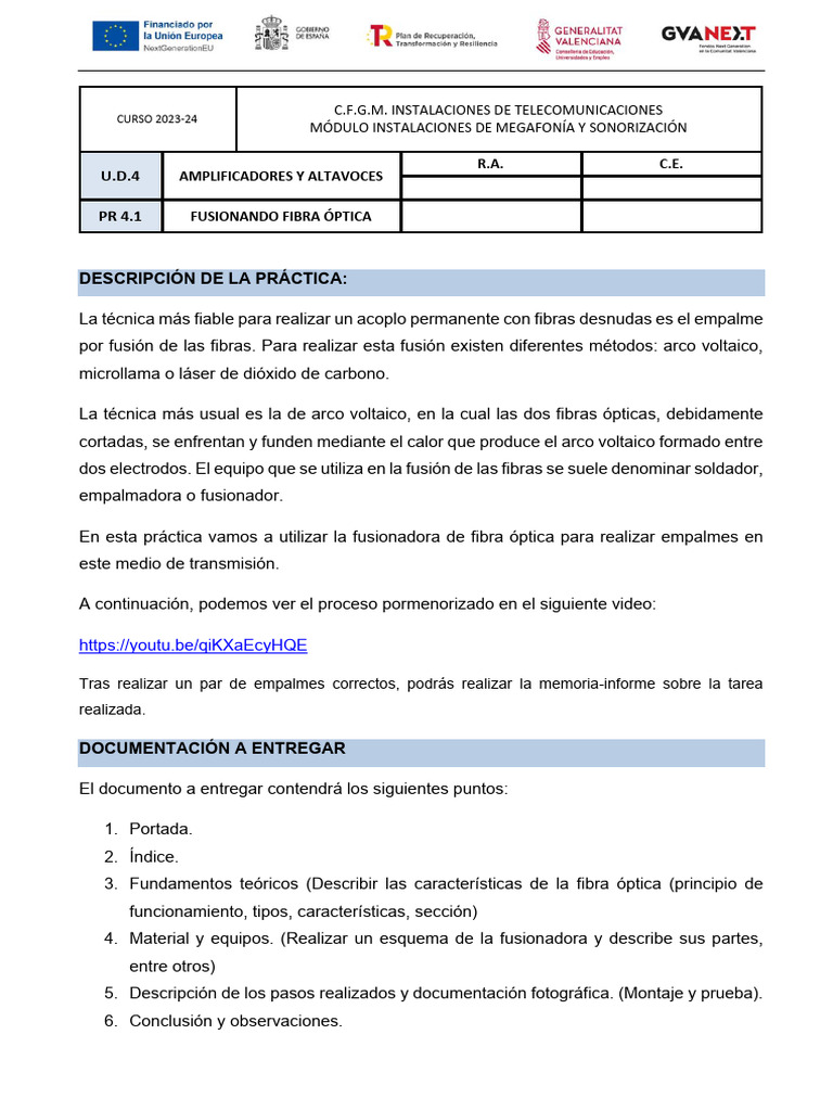 PR4 - 1 Fusionando Fibra Óptica | PDF