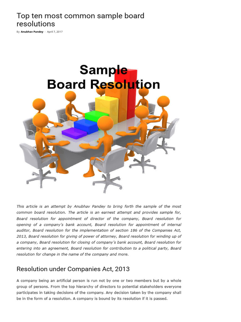 Top 10 Common Board Resolutions | PDF | Liquidation | Internal Audit