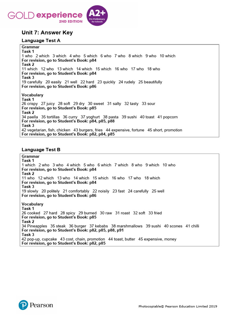 Unit 7 Test Answer Key | PDF