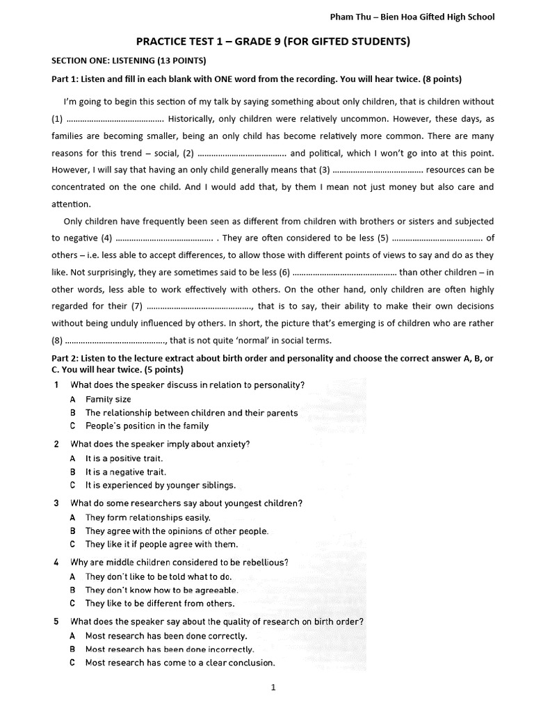 Practice Test 1 | PDF | Human Communication | Linguistics