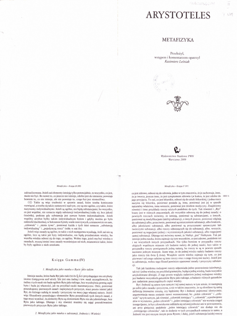 Metafizyka Arystoteles Ks - IV | PDF
