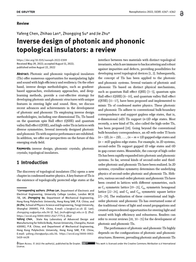 Inverse Design of Photonic and Phononic Topologica | PDF | Band Gap ...