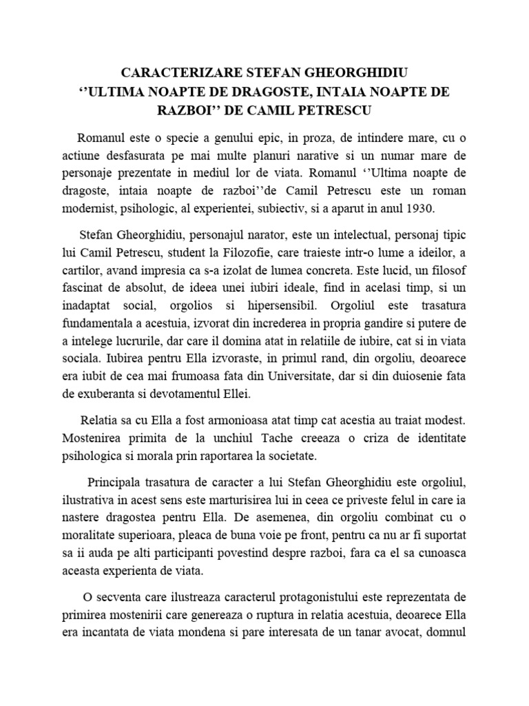 Caracterizare Stefan Gheorghidiu Ultima | PDF