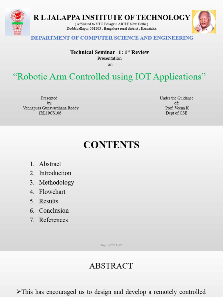 R L Jalappa Institute of Technology: "Robotic Arm Controlled Using IOT ...