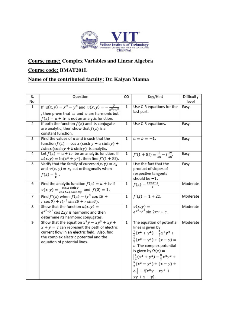 Tutorial Sheet Module 1 Bmat201l Pdf Applied Mathematics Algebra