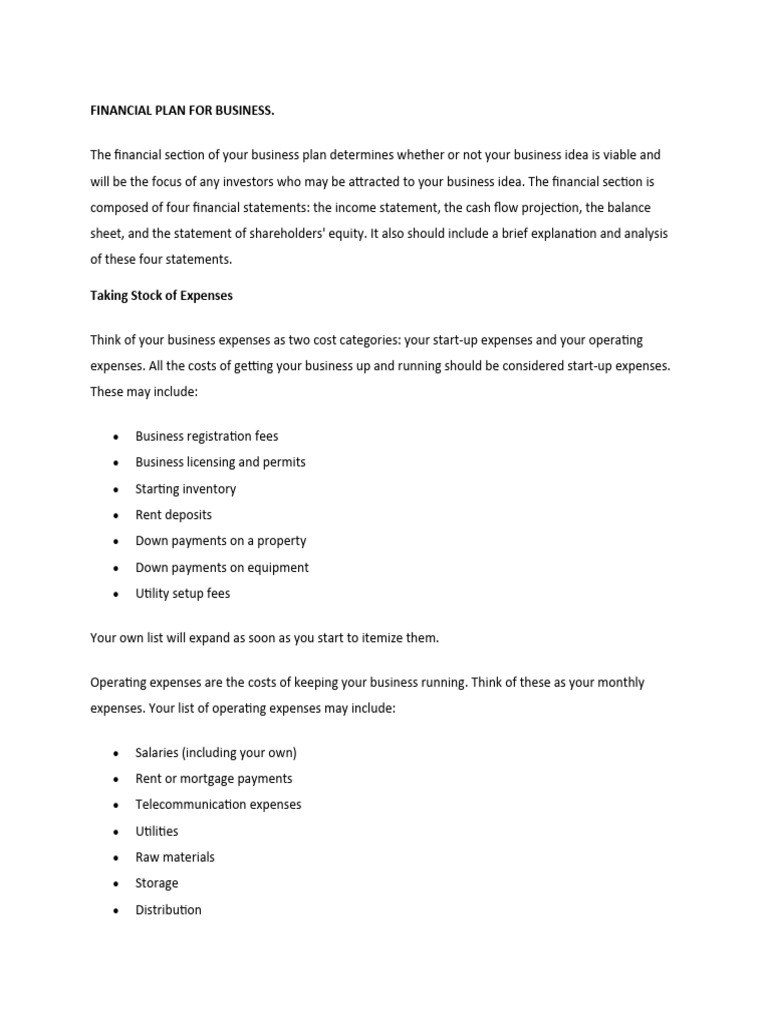 Business Financial Plan Guide | PDF | Balance Sheet | Expense