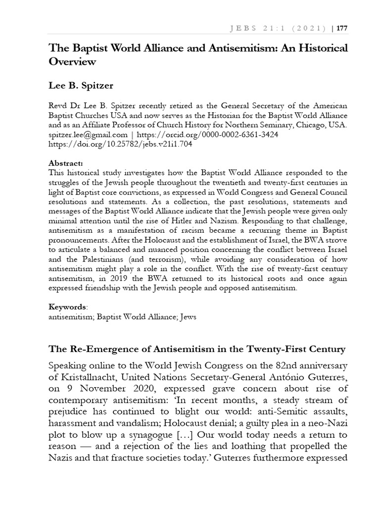 The Baptist World Alliance and Antisemitism: An Historical: Lee B. Spitzer | PDF | Antisemitism ...