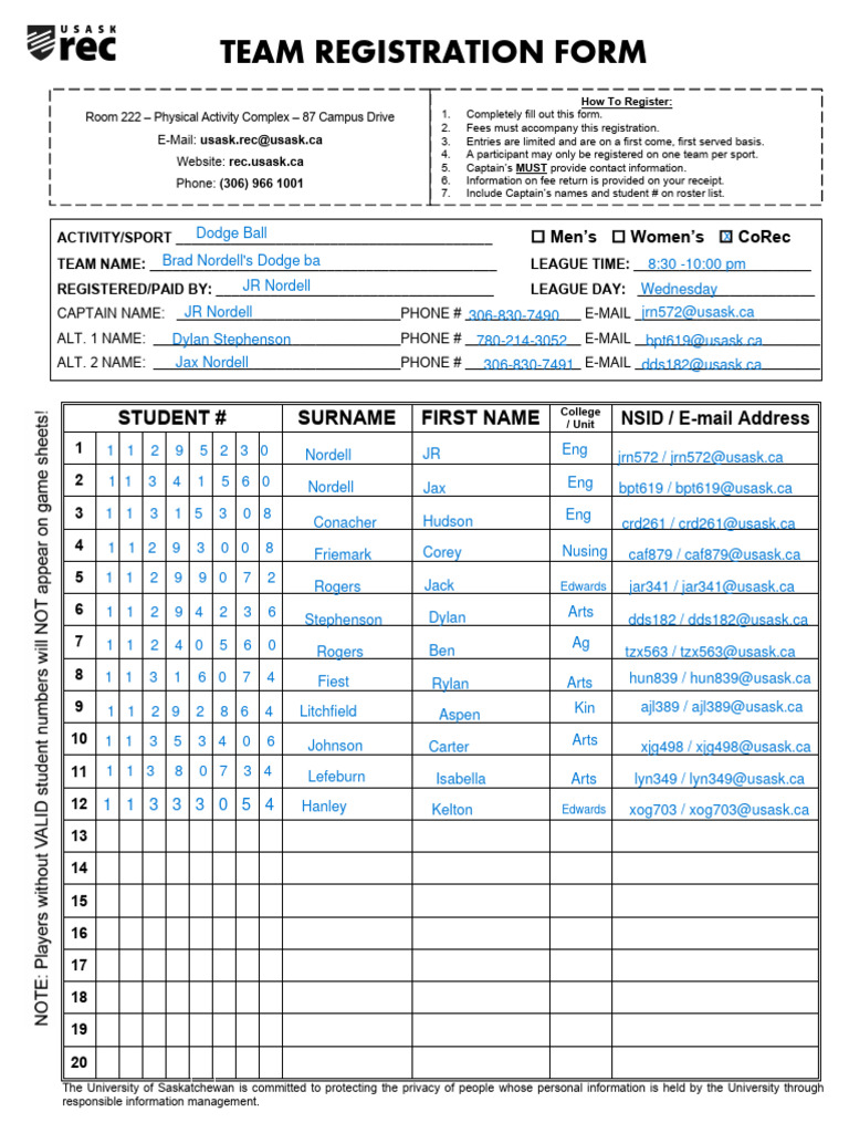 Team Registration Form New 2023 | PDF