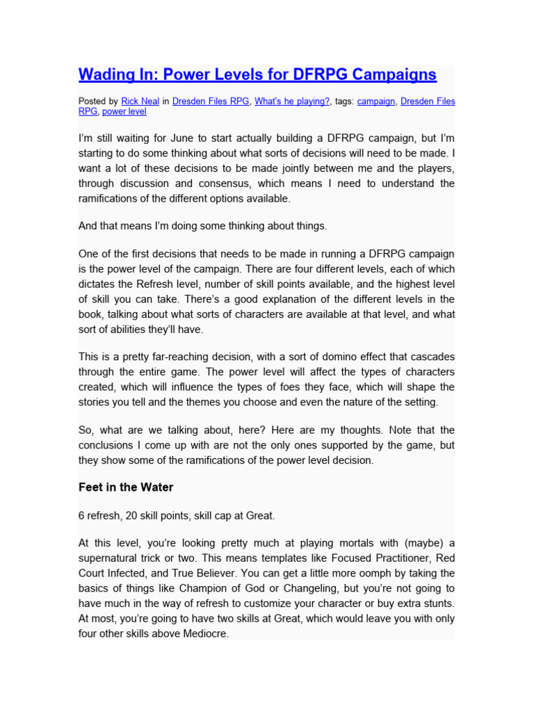 Wading in Power Levels | PDF | The Dresden Files Characters