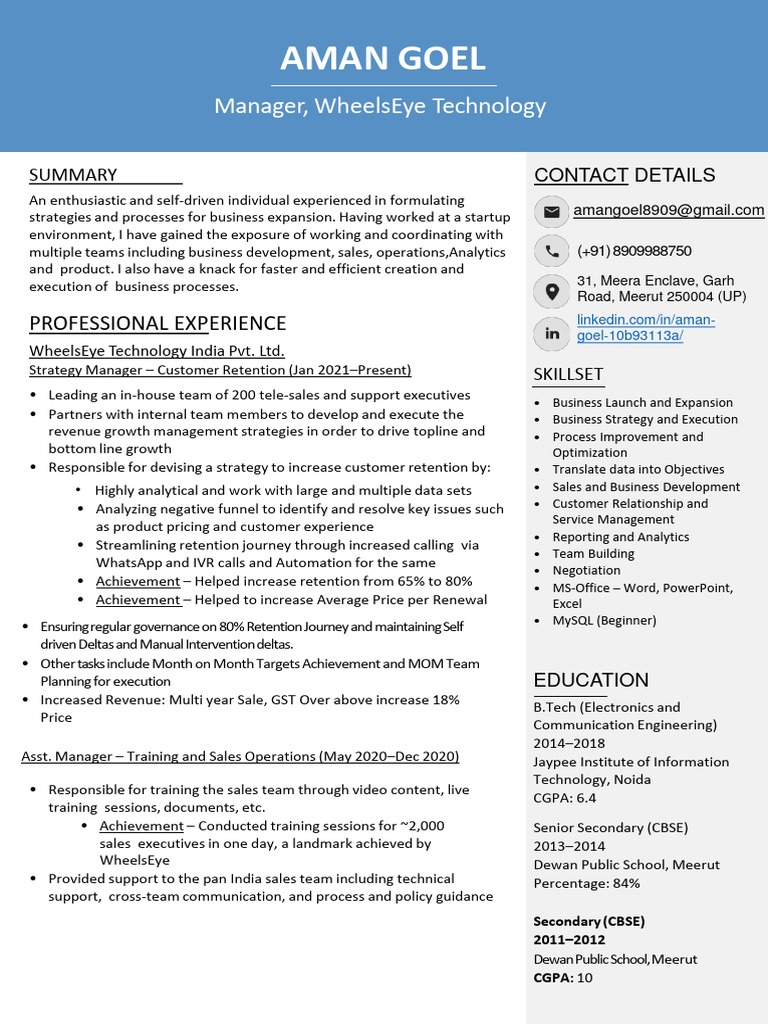 Aman Goel - Resume - May 2023-6 | PDF | Economies | Computing